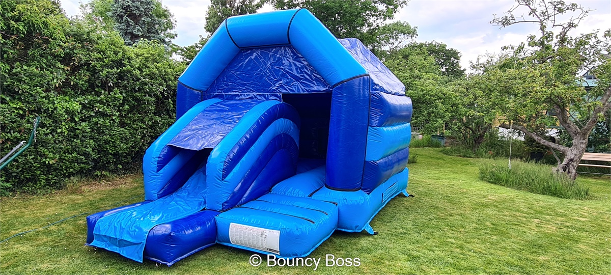 Light & Dark Blue Castle Slide Combo - Bouncy Castle & Soft Play Hire ...