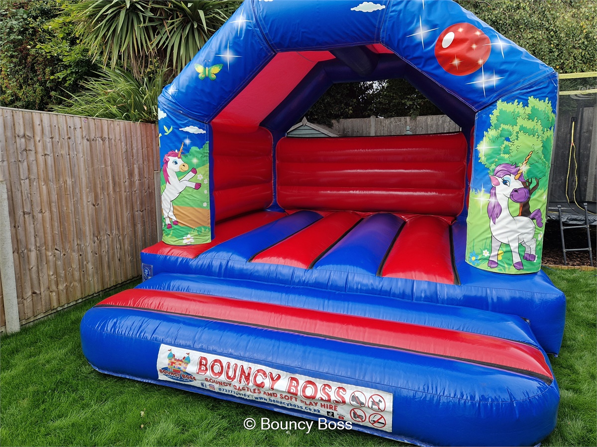 Unicorn Red and Blue Bouncy Castle - Bouncy Castle & Soft Play Hire in ...